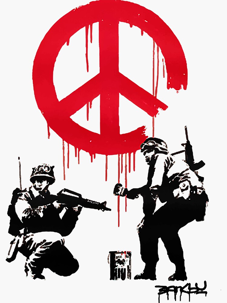 "BANKSY Soldiers Painting Peace Sign T-Shirt" Sticker for Sale by ...