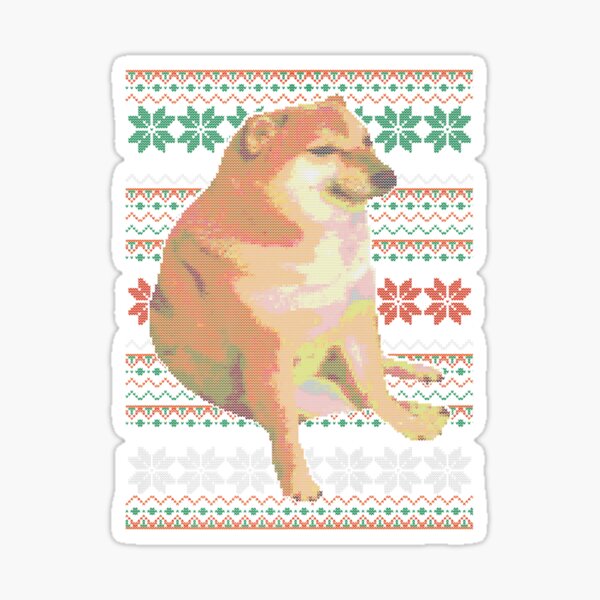 "Cheems Ugly Christmas Sweater Doge Meme Design" Sticker for Sale by ...