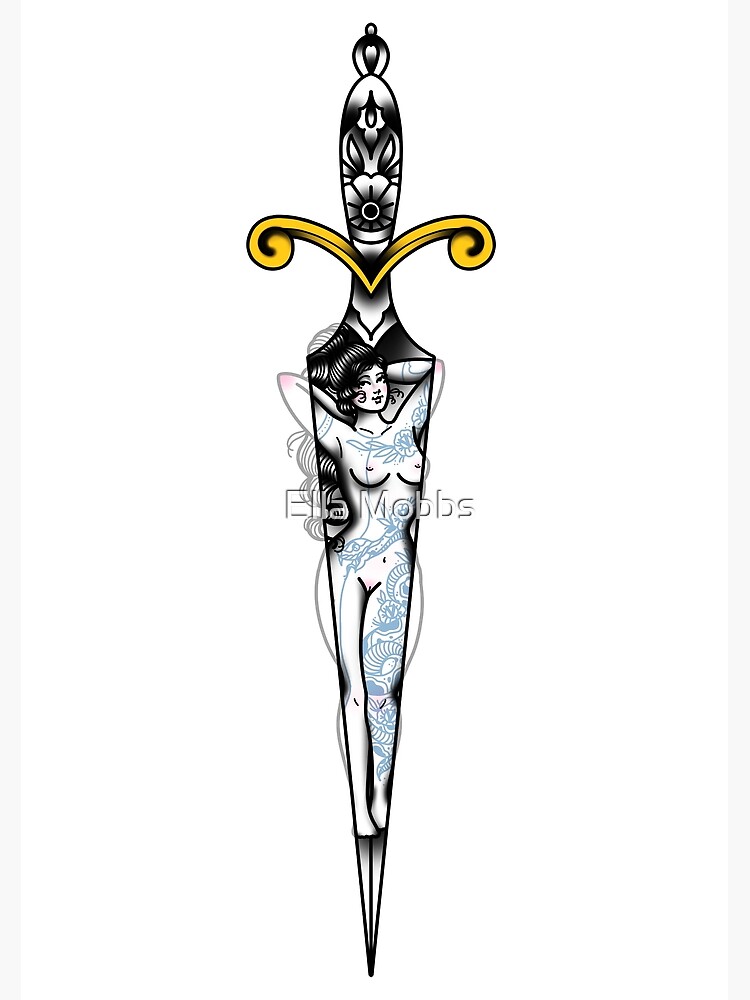 "Sharp Lady Dagger Pin Up Tattooed Body Traditional Flash Tattoo" Art ...