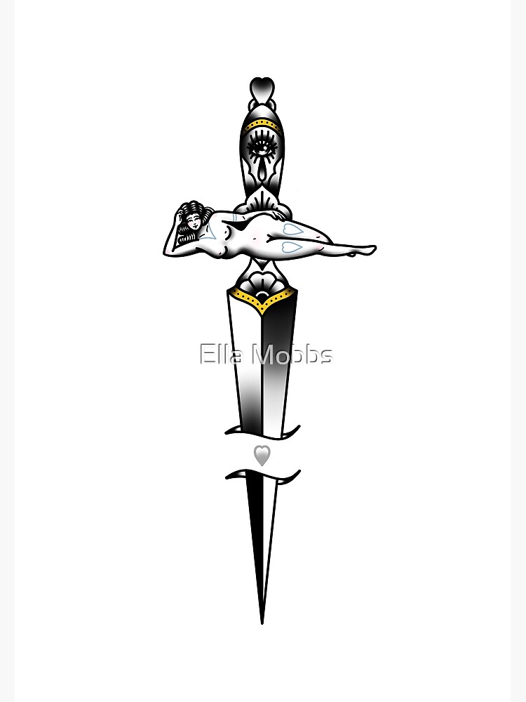 "Sharp Lady Dagger Pin Up Tattooed Body Traditional Flash Tattoo ...