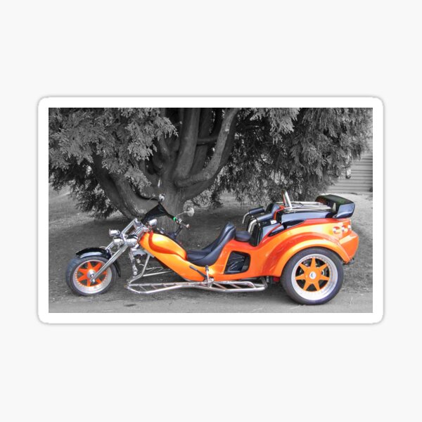 "Three Wheeled Orange Motorbike" Sticker by Lynn1950 | Redbubble