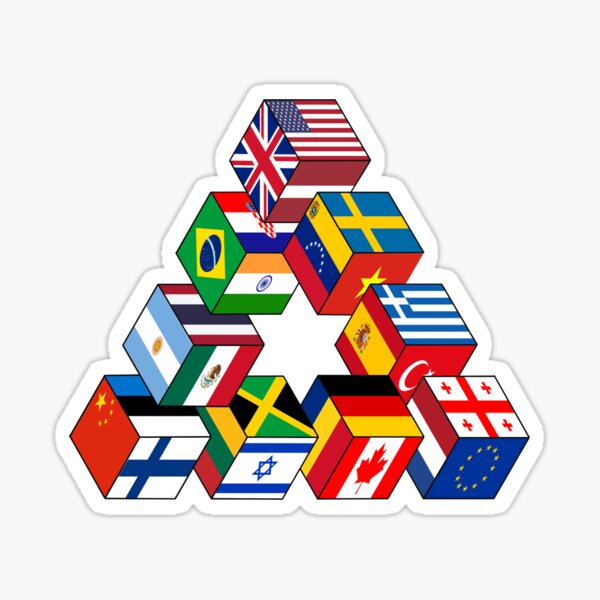 "Impossible object, and Flags of the World, Optical Illusion" Sticker ...