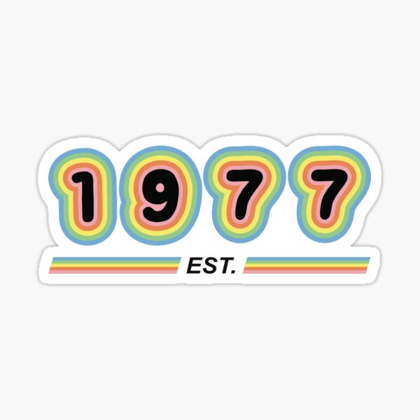 "est 1977 vintage rainbow" Sticker for Sale by poppingcandy | Redbubble