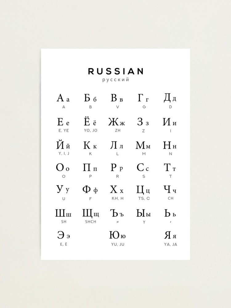 "Russian Alphabet Chart, Russian Language Cyrillic Chart, White ...
