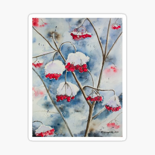 "Rowan Tree Under Snow Watercolour Painting by Monika" Sticker by ...