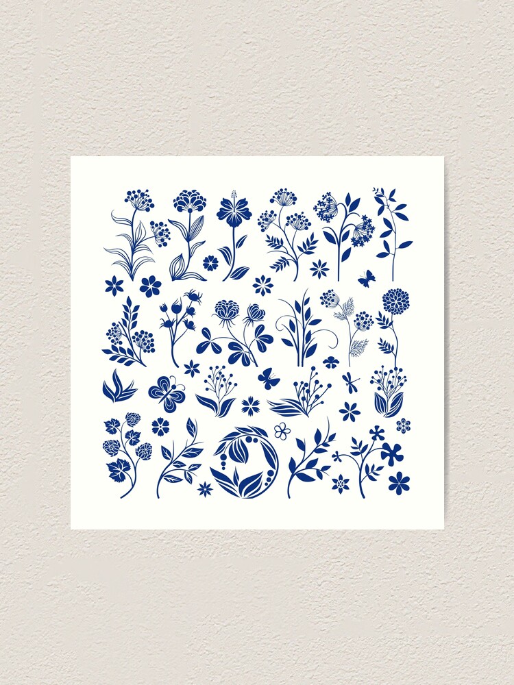 "Blue Floral Toile Flowers Illustration" Art Print for Sale by IZiets ...