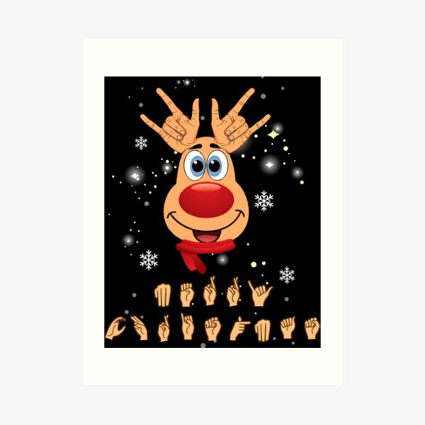 "ASL American Sign Language Deaf Christmas Reindeer Celebrate" Art ...