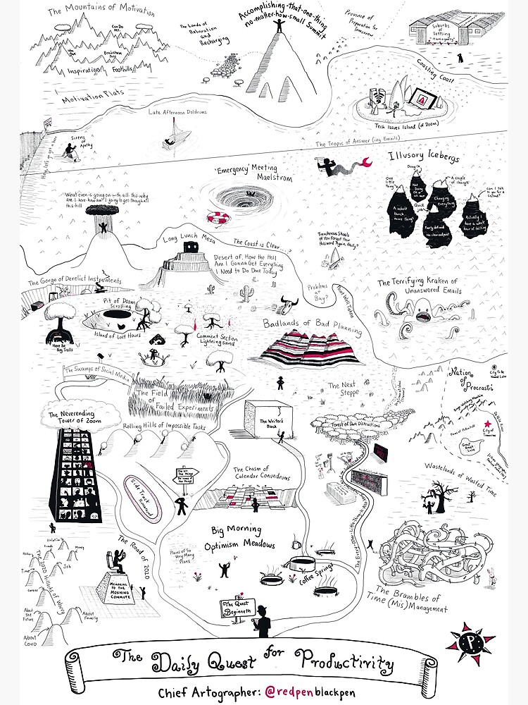 "The Map of the Quest for Daily Productivity" Art Print for Sale by ...