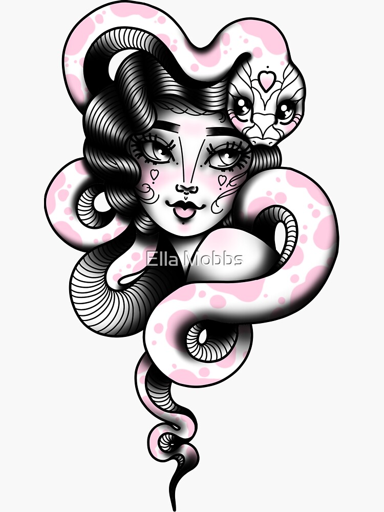 "Snake Lady Fortune Tellers Vintage Style Traditional Flash Tattoo ...