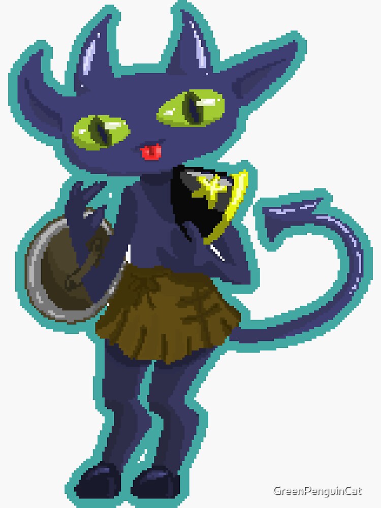 "Funky Pixel Blue Demon" Sticker by GreenPenguinCat | Redbubble