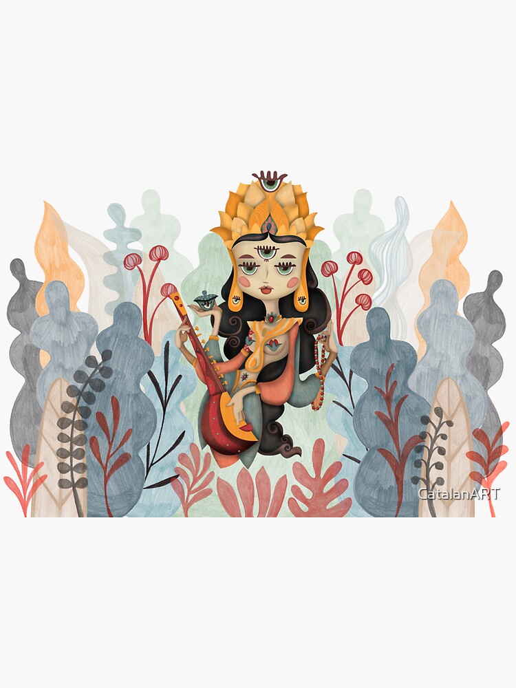 "Goddess saraswati" Sticker for Sale by CatalanART | Redbubble