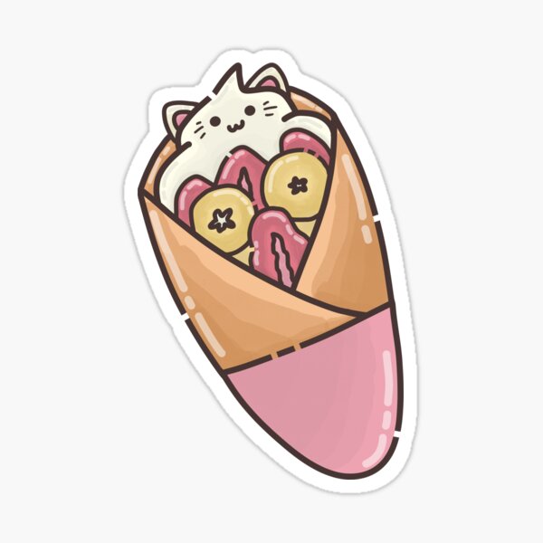 "Strawberry and Banana Crepe with Whipped Cream Cat Foodie" Sticker for ...