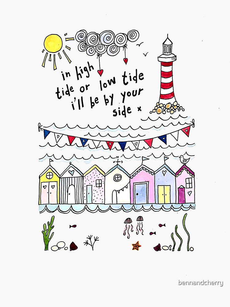 "In High Tide or Low tide, quote, lighthouse, beach hut" Sticker for ...