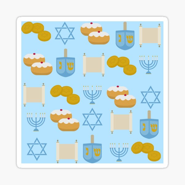 "Chanukah Pattern Blue Background- Gelt, Dreidel, Sufganiyot, Menorah ...