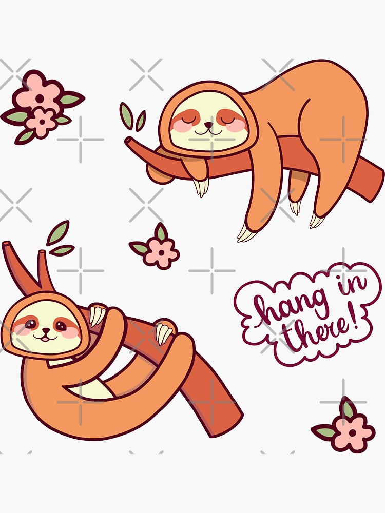 "Hang In There! Sloth Sticker Pack" Sticker by petinmypocket | Redbubble