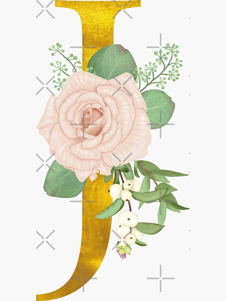 "Gold & Pink Floral Monogram J" Sticker for Sale by adortopia | Redbubble