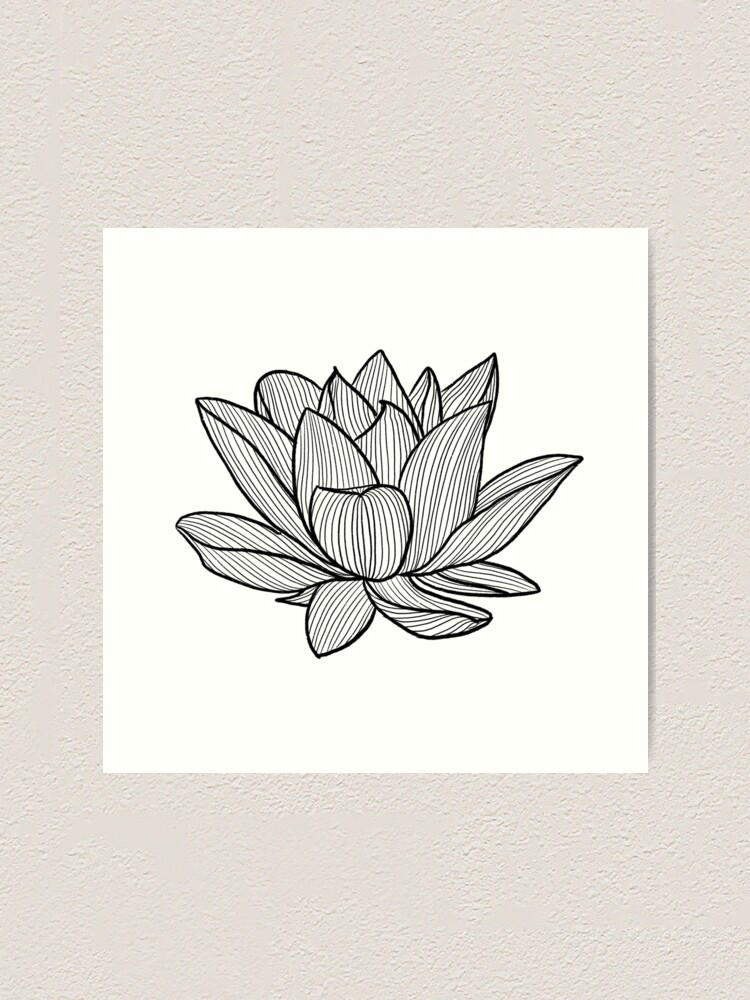 "Minimal Lotus Flower Line Art Drawing" Art Print for Sale by ...