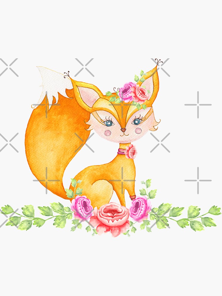 "Orange fox with floral wreath on the head,happy spring." Sticker for ...