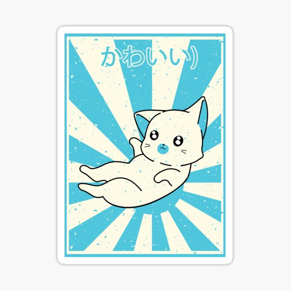 "Vintage Japanse Kawaii Cat Neko Kitten Kitty Lover Anime Tee" Sticker ...