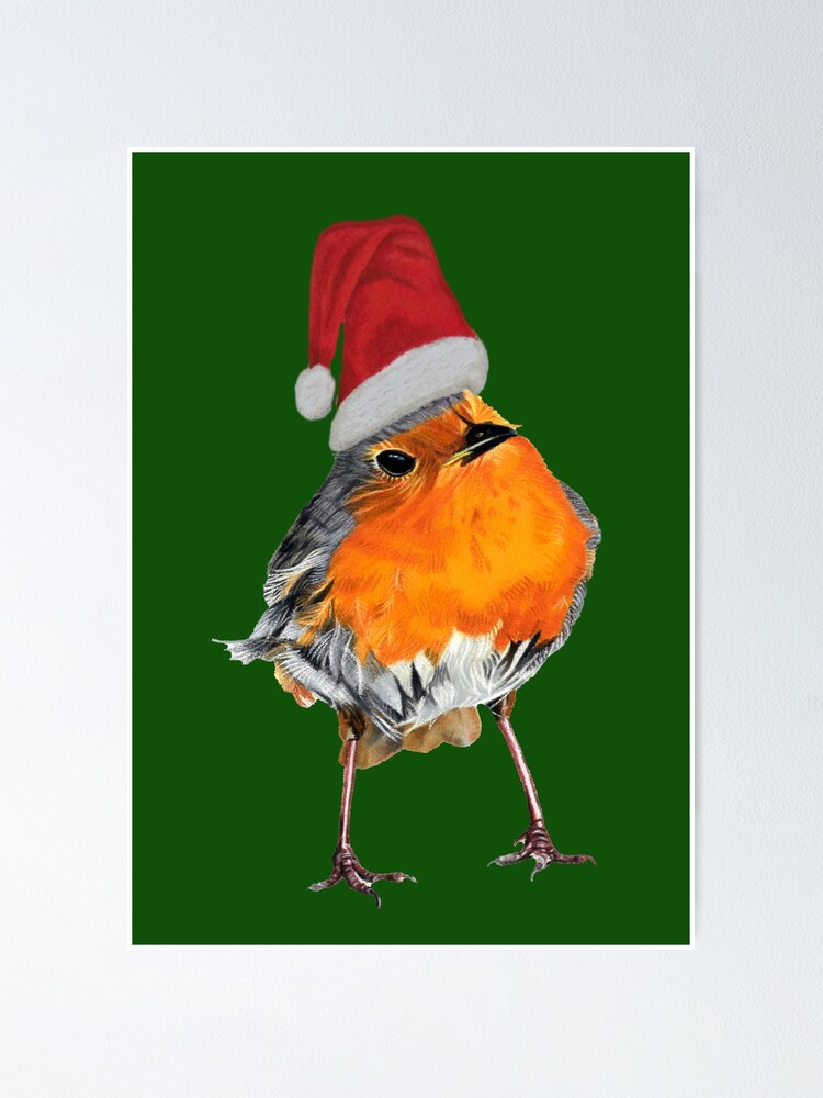 "Christmas Red Robin with a cute Christmas hat" Poster for Sale by ...