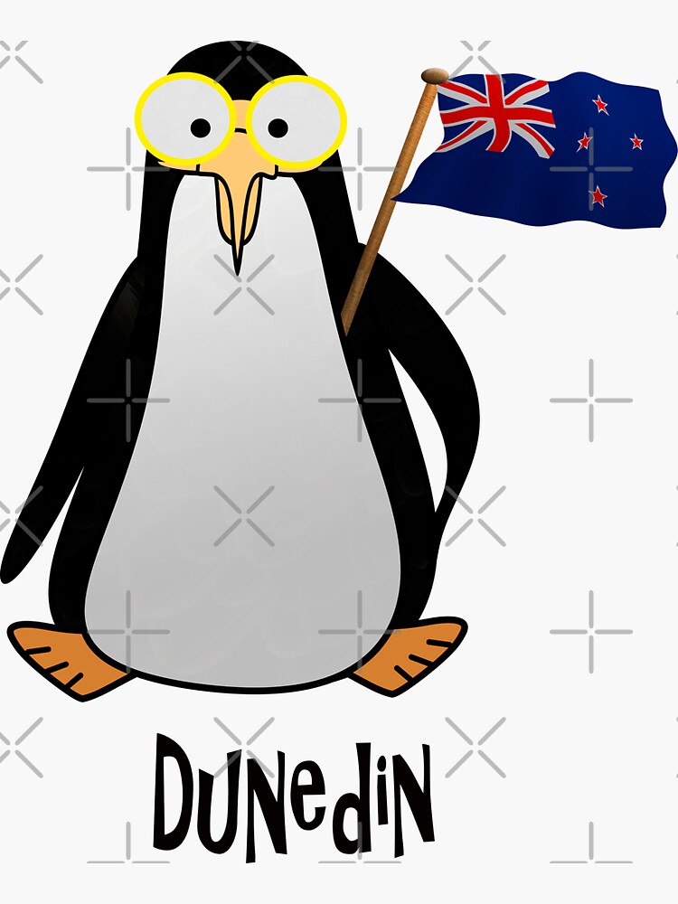 "Cartoon Penguin with New Zealand flag Dunedin Otago Peninsula" Sticker ...