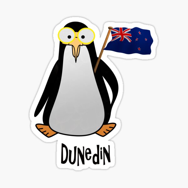 "Cartoon Penguin with New Zealand flag Dunedin Otago Peninsula" Sticker ...