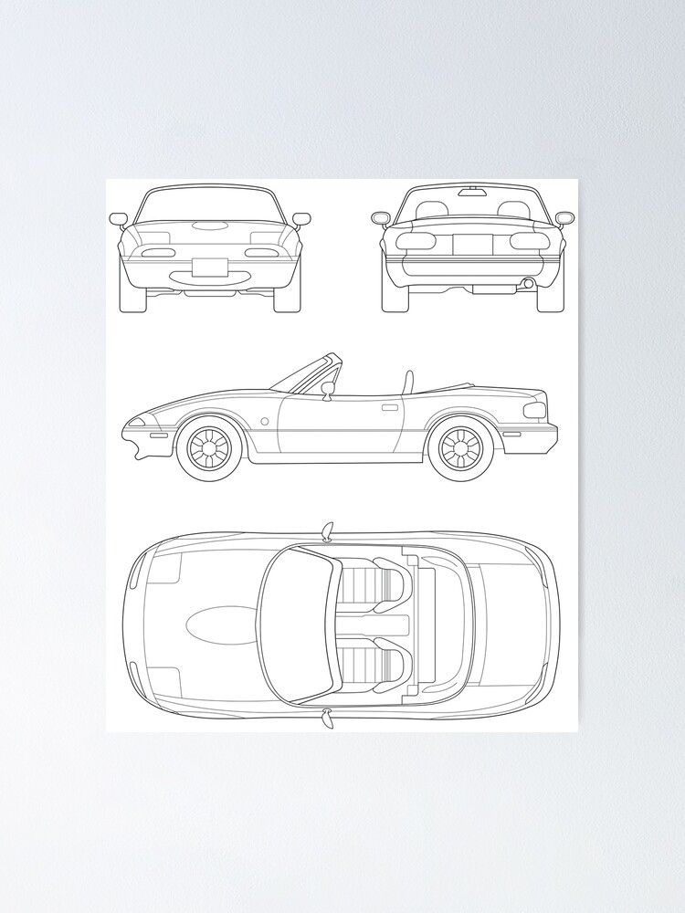 "Mazda MX-5 NA Miata Blueprint" Poster for Sale by Demetr0s | Redbubble