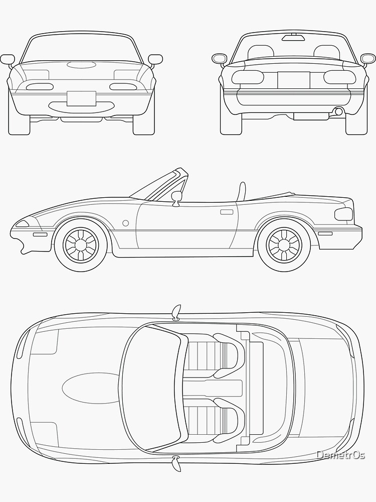 "Mazda MX-5 NA Miata Blueprint" Sticker for Sale by Demetr0s | Redbubble