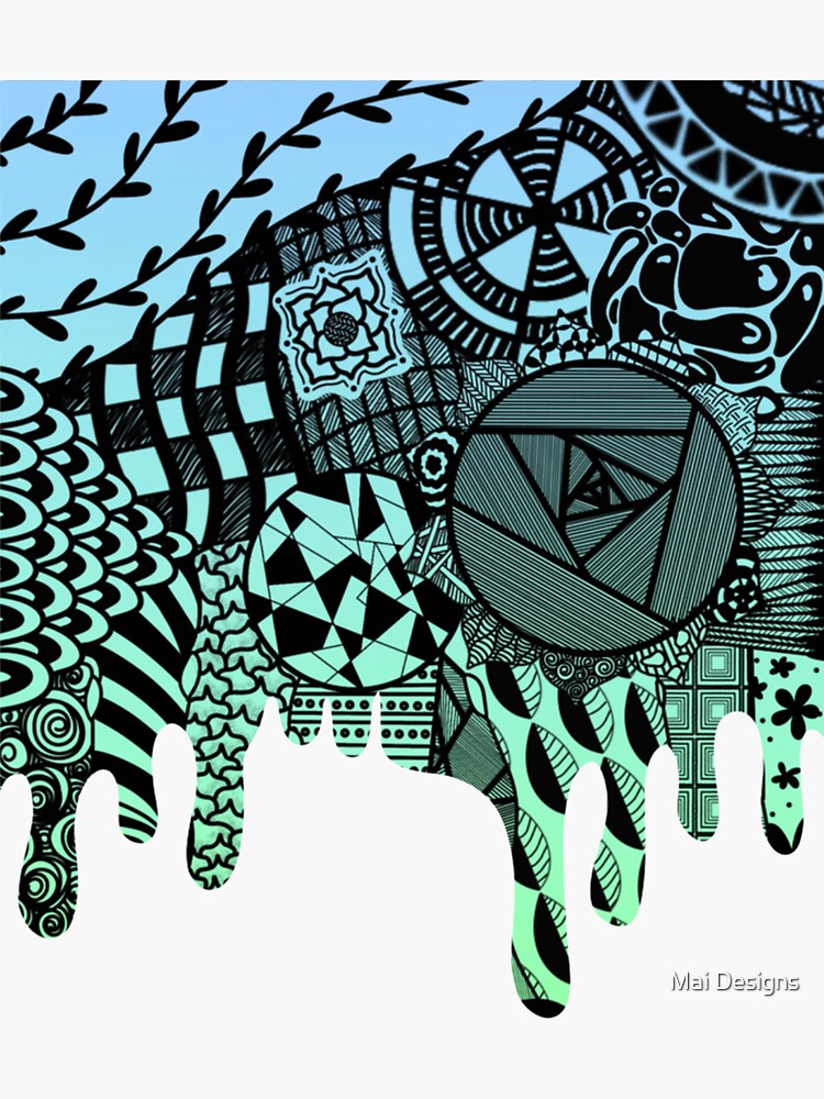 "Blue-Green Zentangle Drip" Sticker for Sale by MaiCraftShack | Redbubble