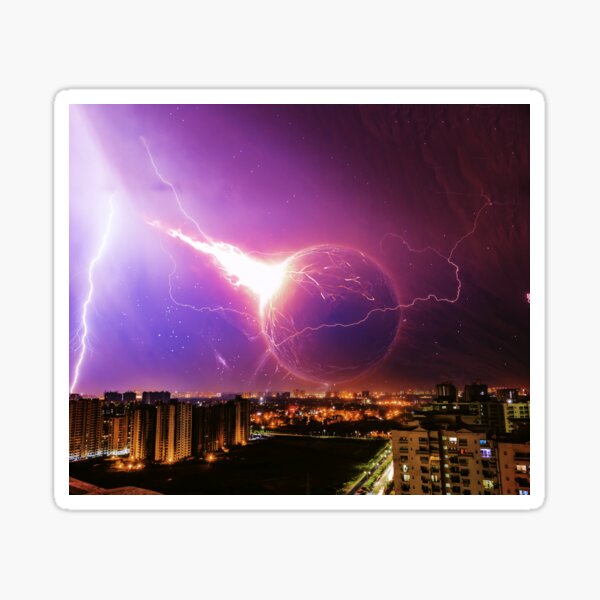 "Burning galaxy falling from the sky in the city fantasy " Sticker by ...