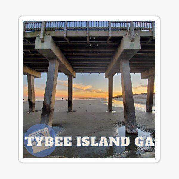 "Tybee Island Pier Sunset #1 - Postcard Style" Sticker by ambarefoot ...