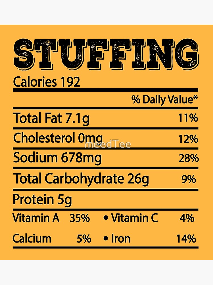 "Stuffing Thanksgiving Dinner Food Label Nutrition Facts" Art Print for ...