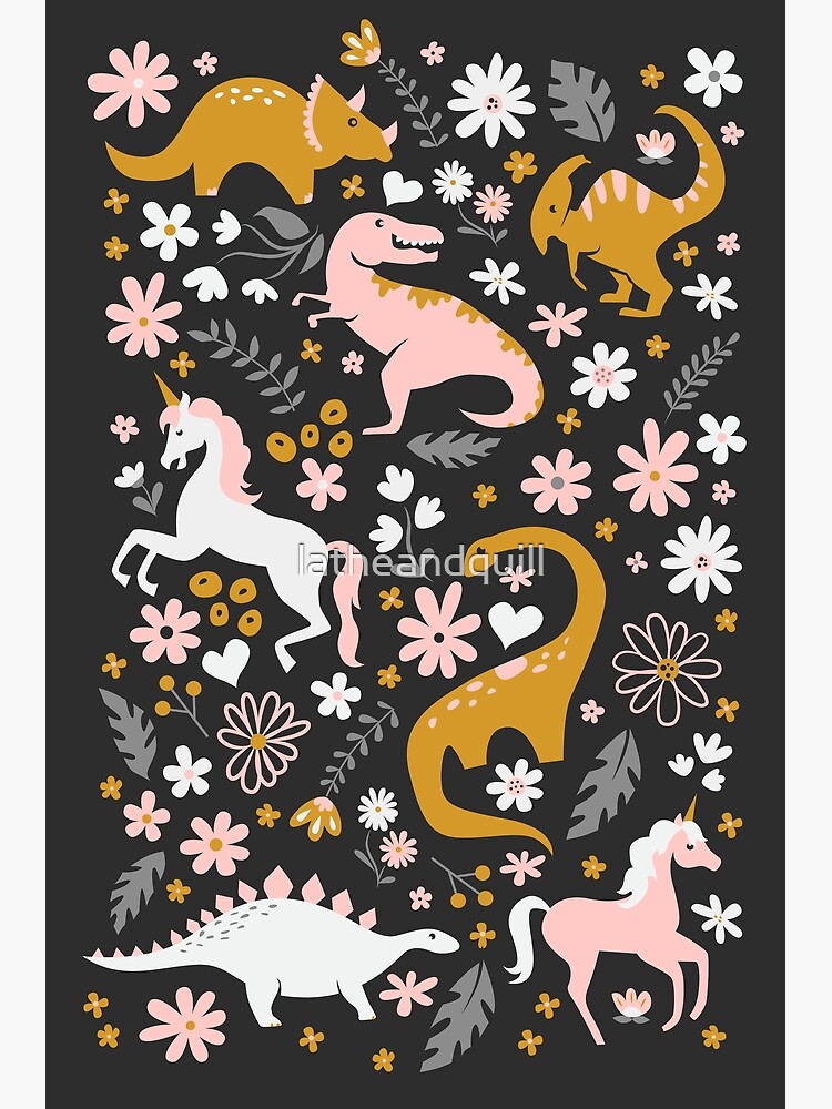 "Glam Dinosaurs + Unicorns" Poster for Sale by latheandquill | Redbubble