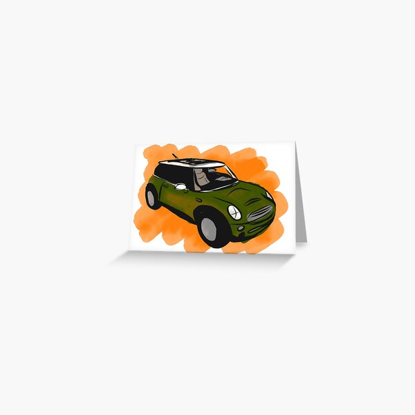 "MINI COOPER BRITISH RACING GREEN and ORANGE WATERCOLOR PAINTING CAR ...