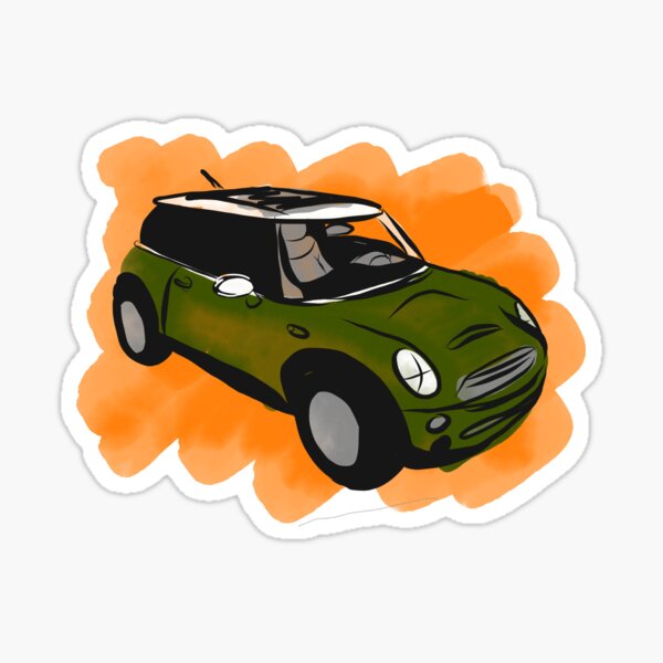 "MINI COOPER BRITISH RACING GREEN and ORANGE WATERCOLOR PAINTING CAR ...