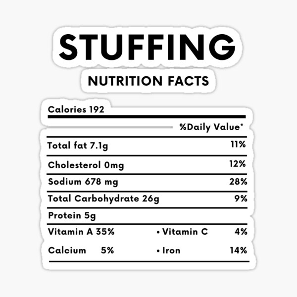 "Stuffing Thanksgiving Dinner Food Label Nutrition Facts " Sticker for ...