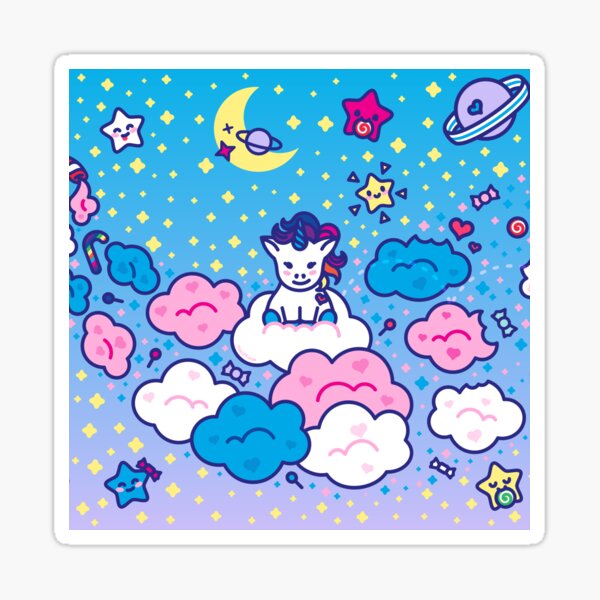 "Yuni the baby unicorn in the Clouds - Creatober 2020 day 25" Sticker ...