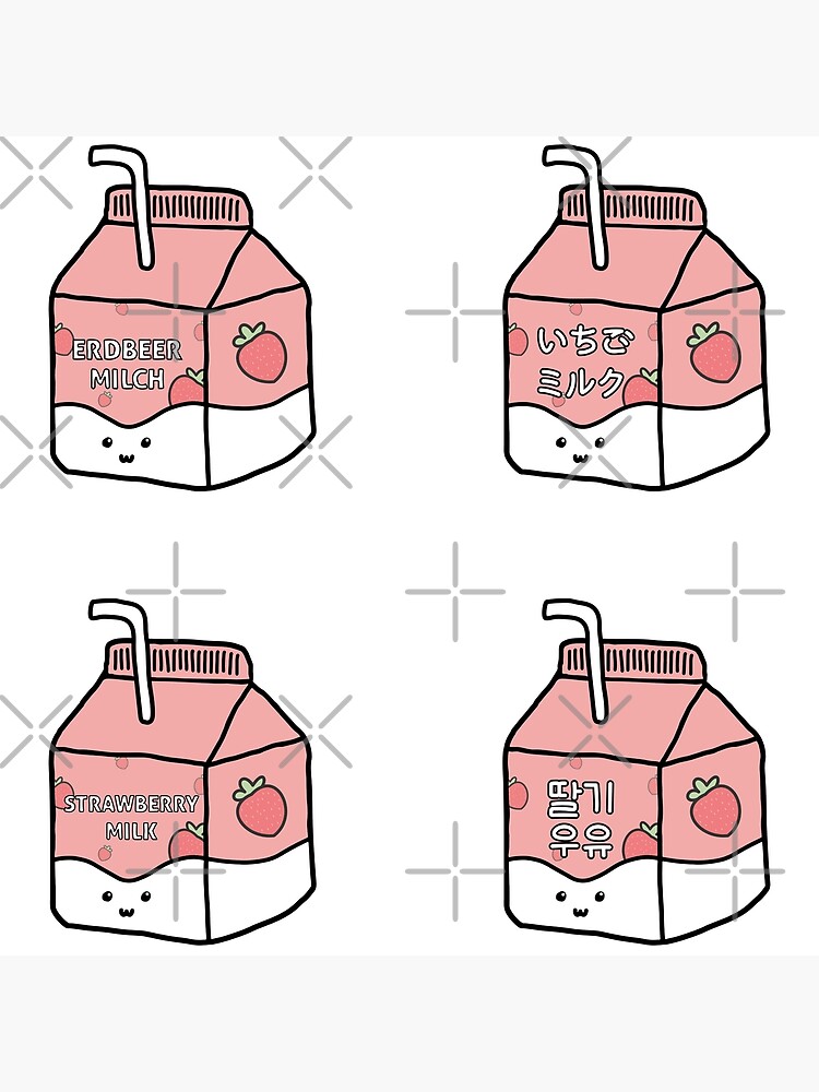 "Cute strawberry milk cartons with straws uwu - sticker pack" Art Print ...