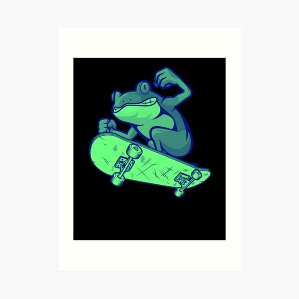Frog On Skateboard Funny Art Prints | Redbubble