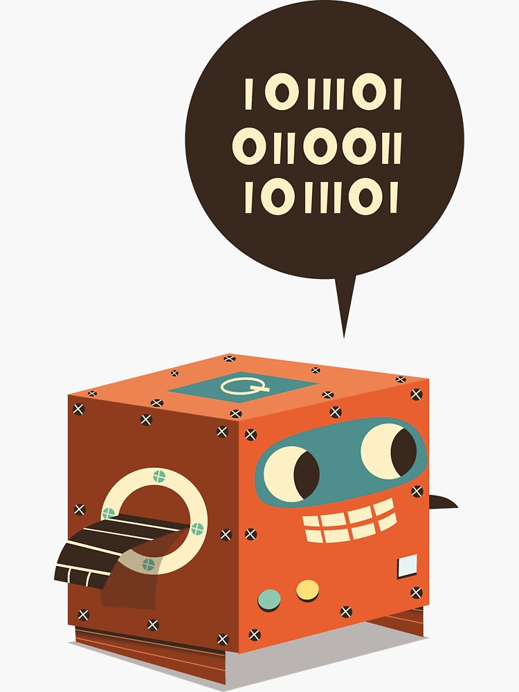 "Binary Language Cute Robot Cartoon Illustration " Sticker for Sale by ...
