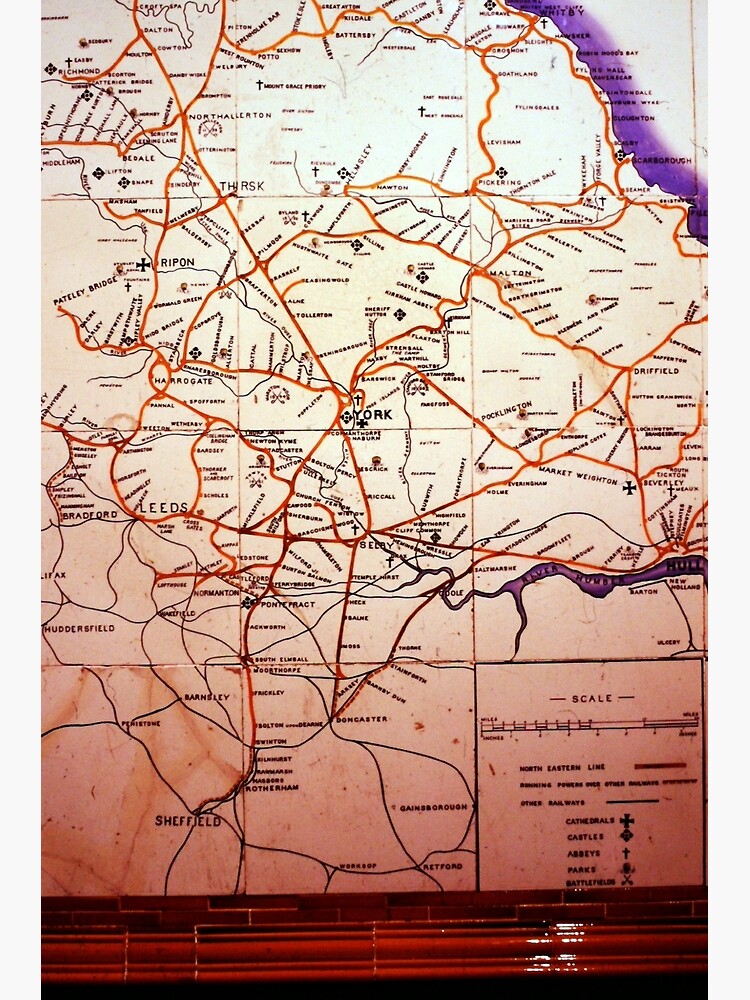 "Old Railway Map Photograph of the North East - Leeds York Sheffield ...