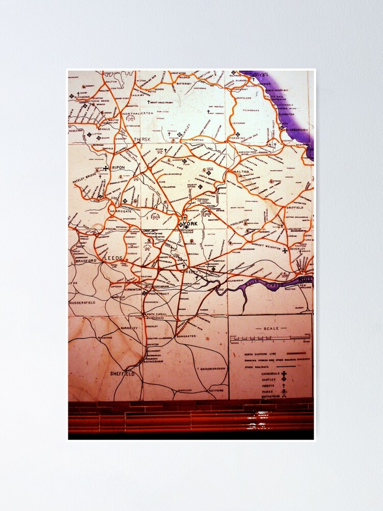 "Old Railway Map Photograph of the North East - Leeds York Sheffield ...