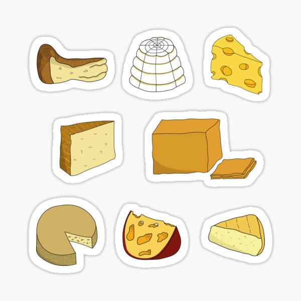 "Collection of cheeses" Sticker for Sale by taniasofia | Redbubble