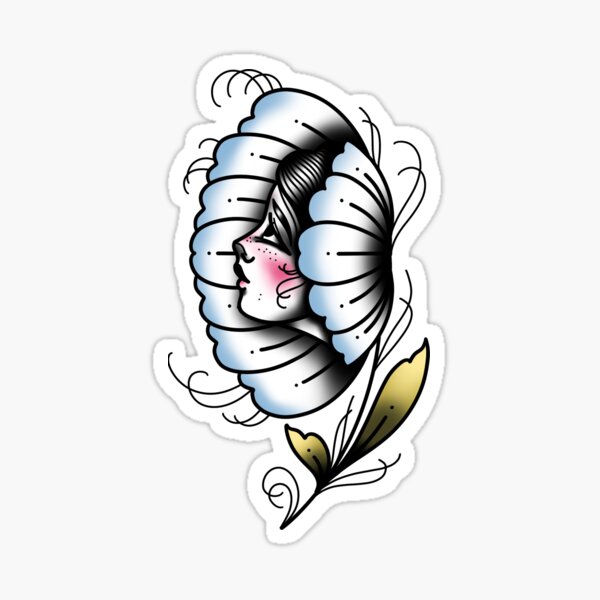"Daisy Flower Lady Cute Traditional Flash Tattoo" Sticker for Sale by ...