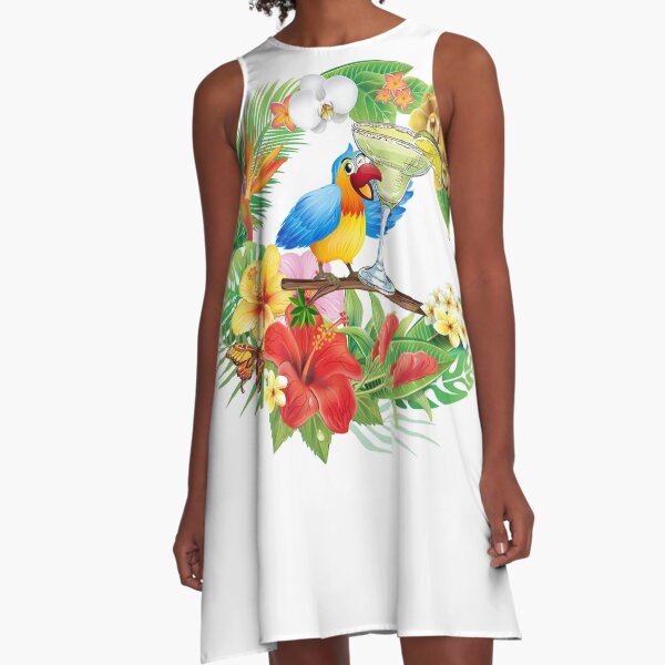 "Parrot with a Margarita" A-Line Dress for Sale by ParrotHeadSwag ...