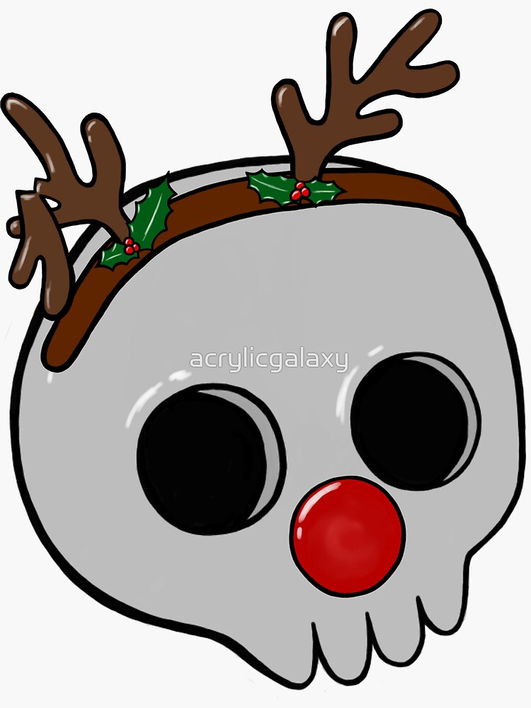 "Rodney the Red Nosed Skull" Sticker by acrylicgalaxy | Redbubble