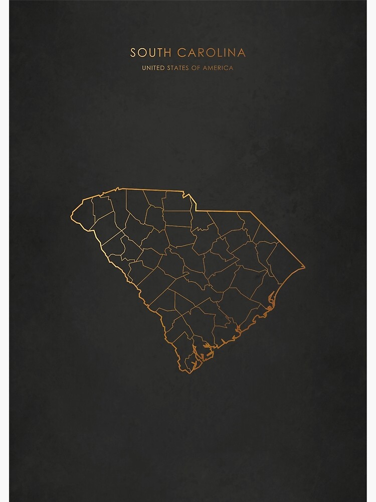"South Carolina Gold State Counties Map" Photographic Print for Sale by ...