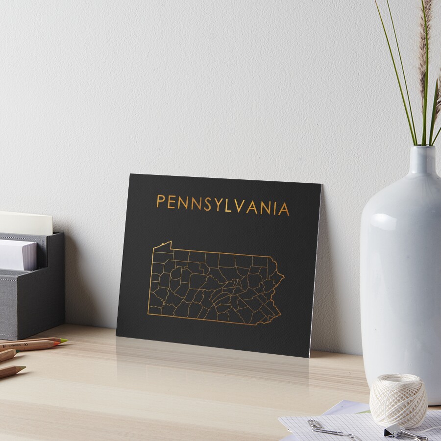 "Pennsylvania Gold State Counties Map" Art Board Print by Travel2NZ ...