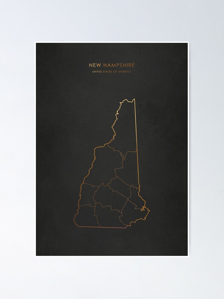 "New Hampshire Gold State Counties Map" Poster by Travel2NZ | Redbubble