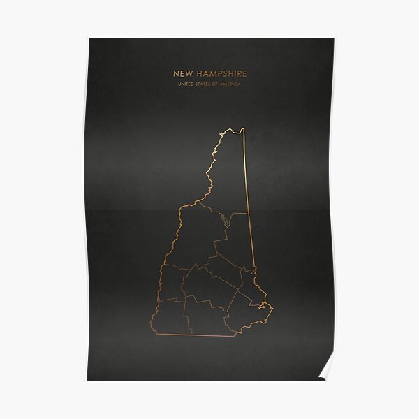 "New Hampshire Gold State Counties Map" Poster by Travel2NZ | Redbubble